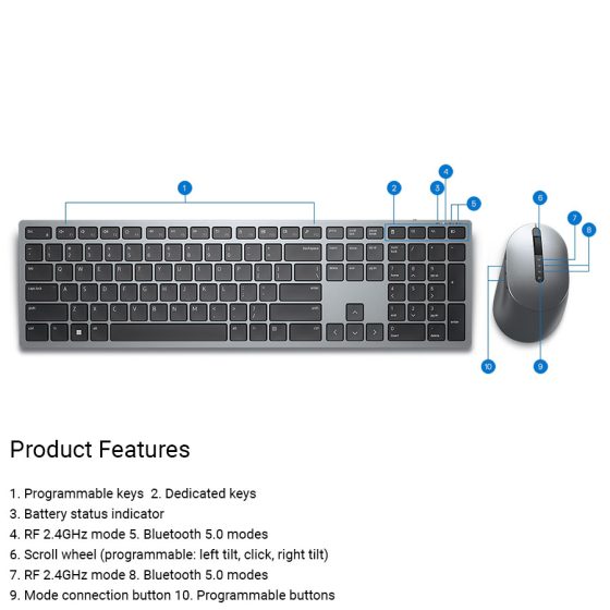 DELL KM7321W Premier Multi-Device Wireless Keyboard and Mouse - Setra